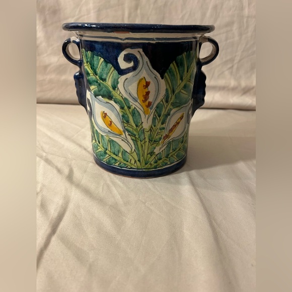 Art | Talavera Blue White Lily Vase Signed T Ruth Mex Pottery ...